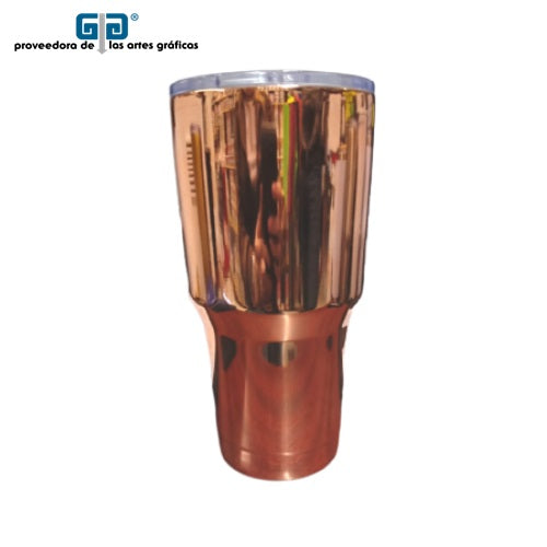 TERMO DOBLE PARED ACERO INOXIDABLE ORO ESPEJO C/TAPA FR CAL 870ML