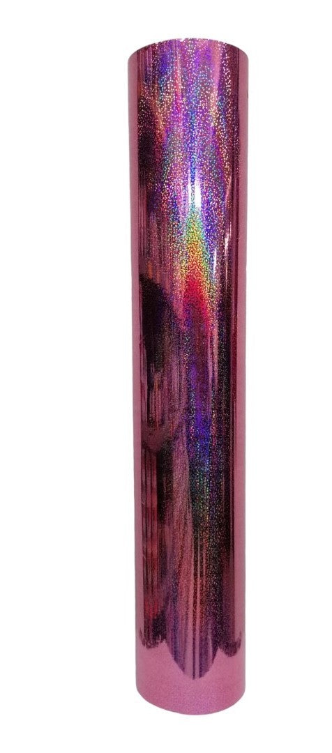 VINIL PARA CORTE AUTOADHERIBLE ADHESIVO HOLOGRAFICO ROSA PUNTITOS .61